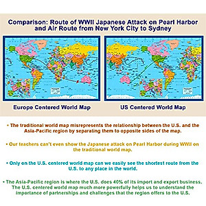 Classic United States USA and World Desk Map, 2-Sided Print, 2-Sided Sealed Lamination, Small Poster Size 11.5 x 17.5 inches (1 Desk Map)