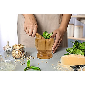 DecorRack Mortar and Pestle, 100% Natural Bamboo Spice Grinder, Decorative 4 inch Wooden Mortar and Pestle Set for Kitchen