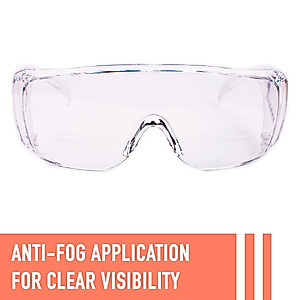 Aqulius 3 Bulk Pack Safety Glasses Over Eyeglasses (Anti-Fog & Scratch Resistant) Crystal Clear Eye Protection - OTG Safety Goggles