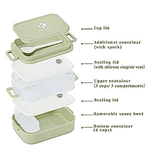 TWOKIWI Bento Box Adult Lunch Box – Lunch Containers for Adults – 7 Cup Bento Lunch Box with 6 Compartments & Spork, Microwave,Dishwasher & Freezer Safe