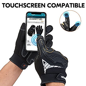 Vgo... 1-Pair Heavy Duty Synthetic Leather Work Gloves, Impact Protection Mechanic Gloves, Rigger Gloves, Vibration Reduction, Touchscreen Capable (Size L, Black, SL8849)
