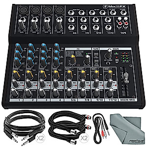 Mackie Mix Series Mix12FX 12-Channel Compact Mixer and Basic Bundle with XLR Cable + 1/4" Cable + More