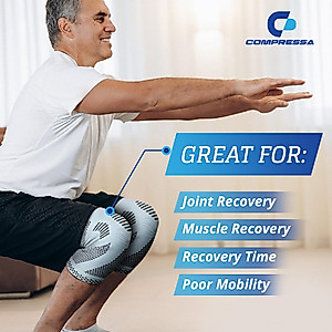 Compressa Knee Compression Sleeve For Women & Men, Braces for Pain - Premium Non-Slip Support Joint Pain, Muscle Recovery, Arthritis Relief, Injury Recovery and More Sleeves Weightlifting, Volleyball,