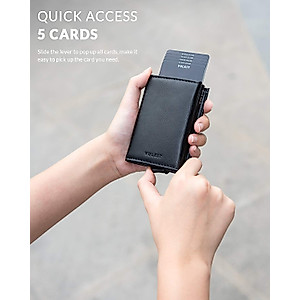 VULKIT Pop up Wallet RFID Blocking Leather Credit Card Wallet with Banknote Compartment, ID Window & Coin Pocket (Black)