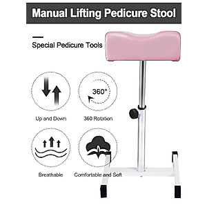 Kalolary Pedicure Foot Rest, Adjustable Height Pedicure Stool Manicure Nail Equipment for Nail Technician Salon Spa (Pink)