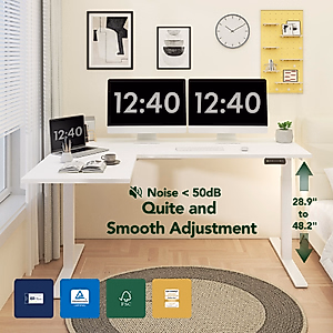 SANODESK 71-Inch Large Dual Motor L-Shaped Electric Height Adjustable Standing Desk - Reversible Panel - White Top/White Frame - Ideal for Gaming, Home Office or Computer Workstation