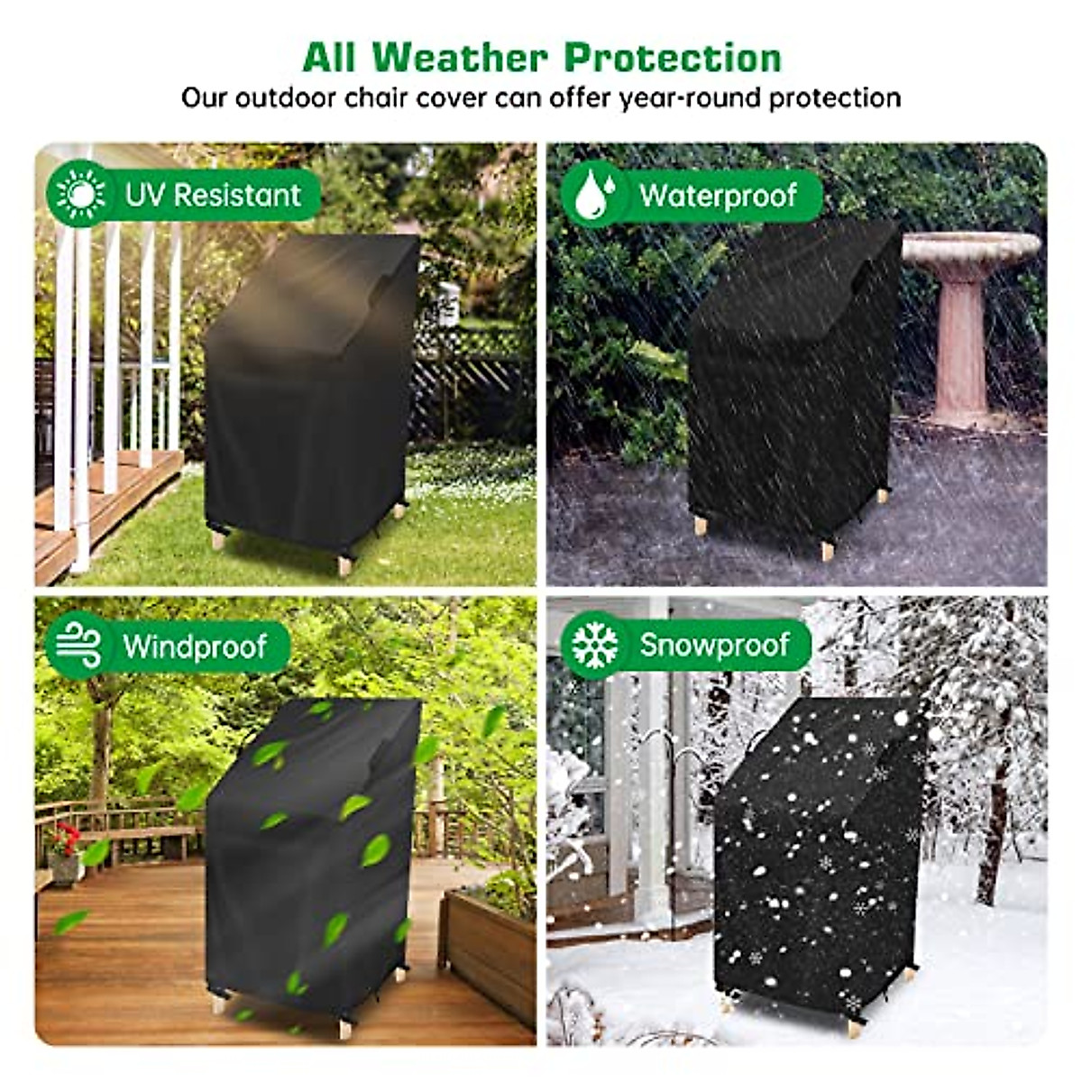 Vickay Stackable Patio Chair Cover Waterproof Outdoor Chair Cover Heavy Duty Lawn Patio Furniture Covers 25.6" L x 25.6" W x 47" H