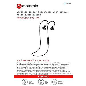 Motorola Verve Loop 500 ANC Sweat & Water Resistant Stereo Bluetooth 4.2 Earbuds "Siri & Google" Compatible (Retail Packing Kit) - Black