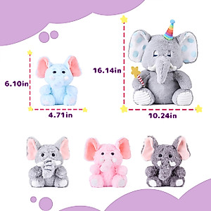 EARTHSOUND Elephant Mom and Baby Stuffed Animal Mommy Plush Toy,16” Cute Small Mama Soft Toys with Little Babies,Family Set Gifts for Kid