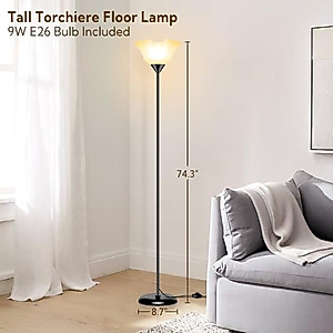 Eneru Floor Lamp with Living Room 74'' Tall Torchiere Floor Lamp with White Plastic Shade Black Modern Stand Lamps for Living Room Bedroom Classroom Dorm Office, E26 Bulb Included