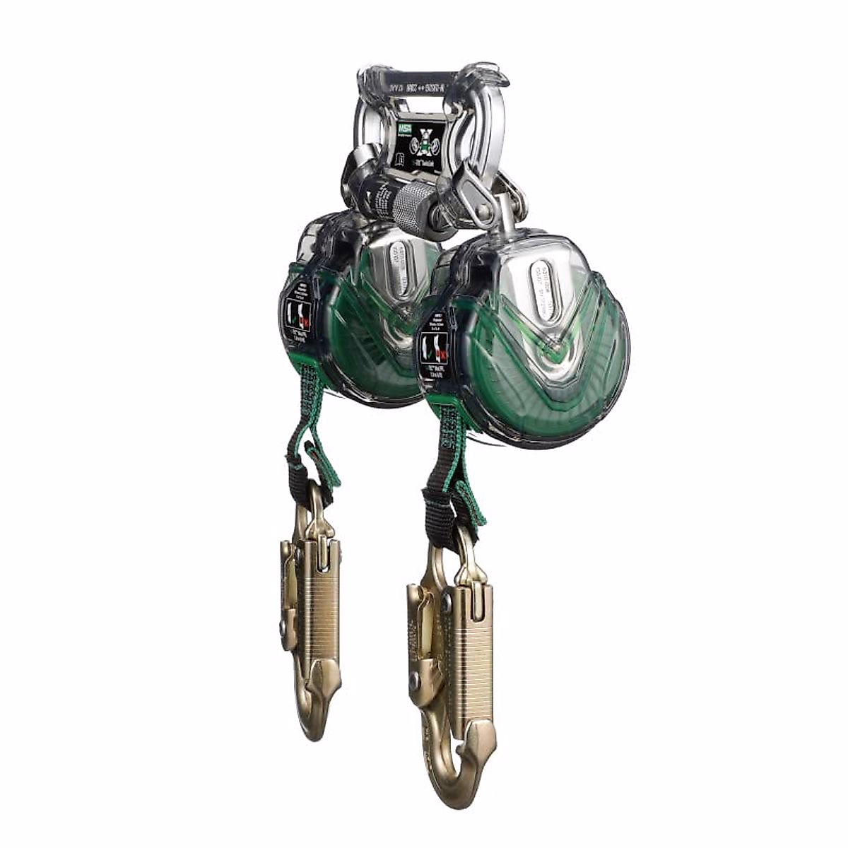 MSA 63111-00C V-TEC Mini Personal Fall Limiter - 6' (1.8m), Twin-Leg, Aluminum Swivel Carabiners (2) Anchorage Connection, Twin-Link Connector Harness Connection, Retractable Web Lanyard