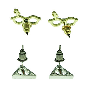 Harry Potter Earrings For Women 3 Pack Deathly Hallows, Lightning Scar, Harry Potter Wand