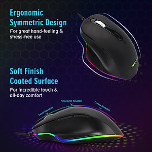 Gaming Mouse Wired, 6 Programmable Buttons, 7 Mode RGB Backlit, 200-7200 DPI Adjustable, High-Performance Gaming Mouse PC Laptop Mac Computer Gaming Mice, Black
