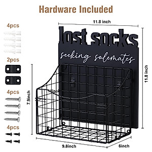 TSIMHOMED Lost Socks Basket - Creative Laundry Room Organization and Decor, Black Metal Lost Socks Laundry Sign, Housewarming Gifts
