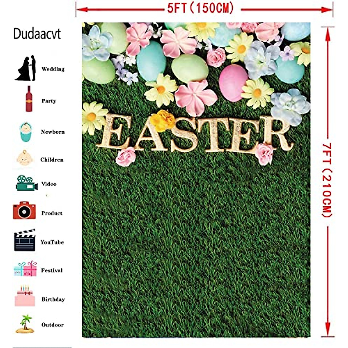 Dudaacvt 5x7ft Easter Backdrop Happy Easter Backdrops Easter Colorful Eggs Backdrop Children Kids Adult Easter Party Decorations Banner