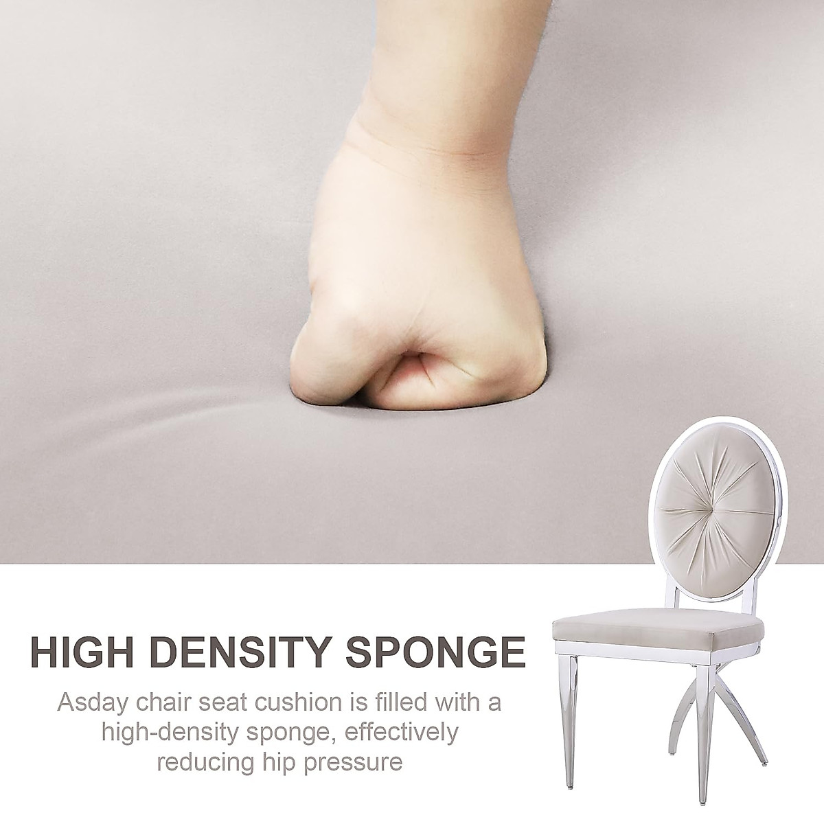 Asday Beige Dining Chairs Set of 2, Beige Velvet with Sliver Polished Metal Legs Dining Room Chiars, Upholstered Kitchen Chairfor Living Room, Dinning Room, Office(Set of 2)