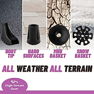 Walking Sticks for Women - 14.5" Foldable Hiking Poles for Backpacking, Exercising and Traveling, Set of 2 Aluminum Nordic Collapsible Trekking Poles (115-135cm, Purple)