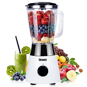 JUSANTE Kitchen Blender, 500W Countertop Blender with 52oz Plastic Jar for Smoothies Milkshake Desserts Nut Butter, Cocktails Sauces (White)