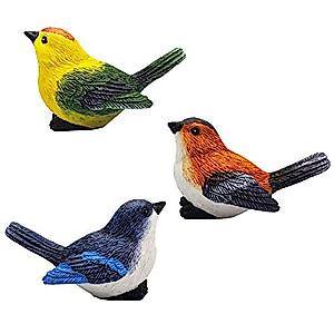 3 Pcs Miniature Bird Decorative Figurines Garden Statue Birds Figures Decor Mini Bird Figures Animal Model Toys Cake Topper Flower Pots Plant Ornaments Fairy Garden Decor, 3 Color
