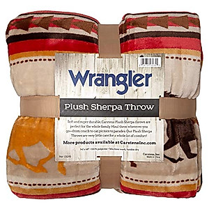 Carstens, Inc Wrangler Running Horse Country Sherpa Fleece Throw Blanket, Brown, One Size