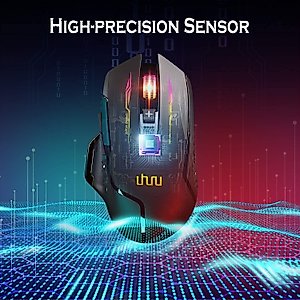 UHURU Wireless Gaming Mouse, Wired and Wireless Dual Modes Rechargeable RGB Gaming Mouse with 7 Programmable Buttons, Ergonomic and 5 Adjustable DPI Levels up to 10000 DPI for PC Laptop Gamer （WM-07）