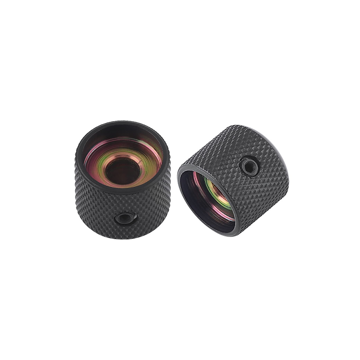 Rubatone Metal Guitar Knobs Dome Control Knobs with Black Knurled Barrels 6mm Split Shafts for Telecaster Stratocaster Electric Guitar or Bass Guitar Set of 4pcs.