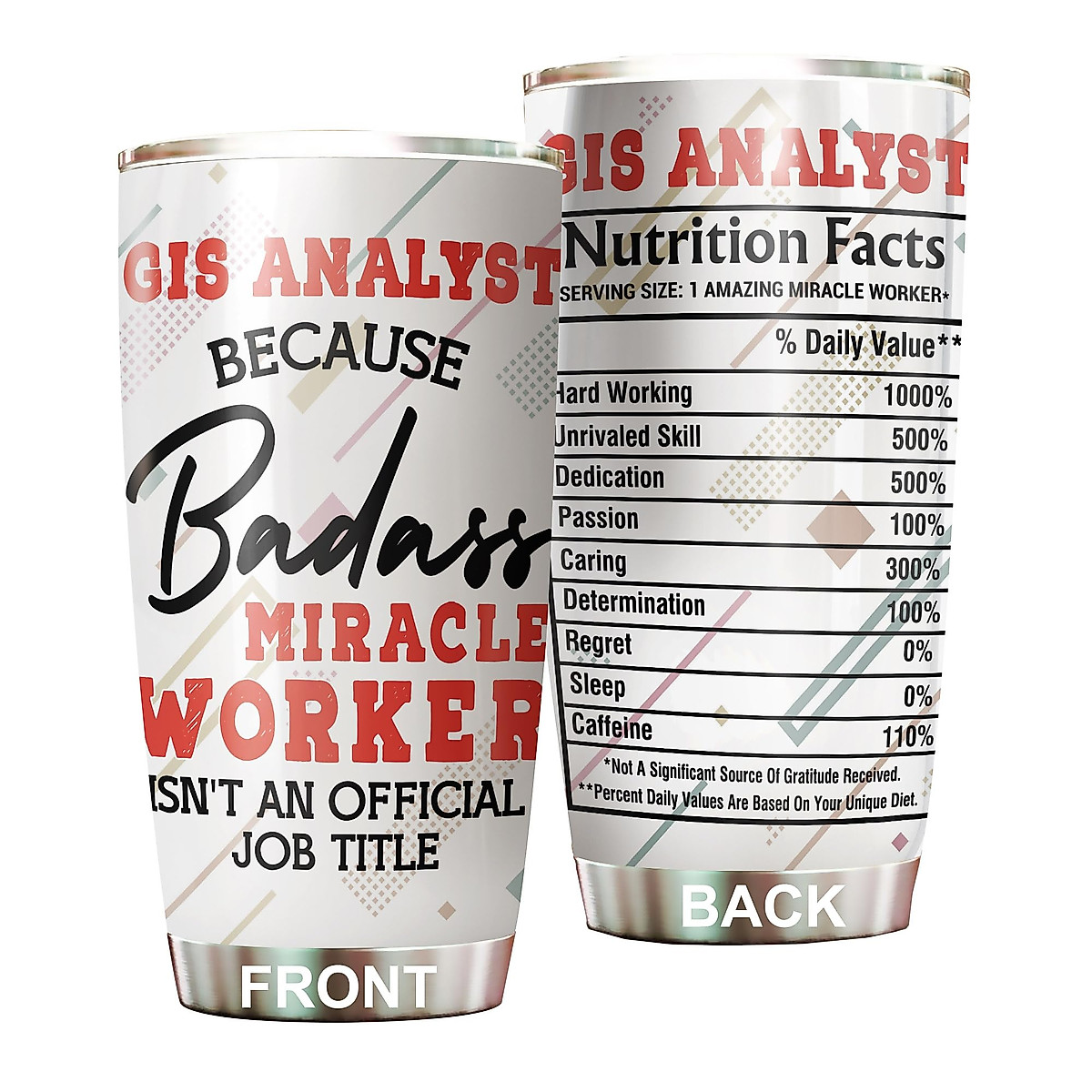 MEDROC Miracle Worker Nutrition Facts GIS Analyst Tumbler Stainless Steel 20oz, Funny Gifts Bulks For Office Women Men Work Friend Coworker, Driking Coffee Cup For Birthday Christmas