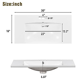P PURLOVE 30" Bathroom Vanity with Single Sink and Soft Close Doors, Modern Bathroom Cabinet with Adjustable Storage Shelf and Drawers, Solid Wood Frame, Grey