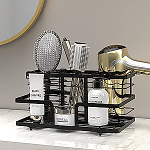 YIGII Hair Tool Organizer - Wall Mounted/Adhesive 4 Compartments Countertop Bathroom Blow Dryer Holder, Styling Hot Tool Organizer for Hair Dryer, Flat Iron Hair Straightener, Curling Wand, Makeup