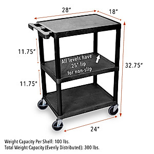 Stand Steady Tubstr 3 Flat Shelf Printer Cart, Compact and Heavy-Duty Utility Storage - Supports up to 300 lbs, Great for Home, Office, Warehouse, 28 x 18 in Tool Table, Moves Cargo Easily (Black)