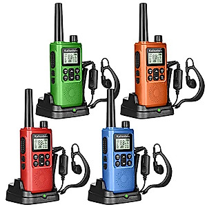 Kalisnhon walkie talkies for Adults Long Range with Headphones,Portable Two Way radios LCD VOX NOAA Rechargeable radios walkie Talkies with Flashlight Charging Dock and Li-ion Battery (4 Pack)