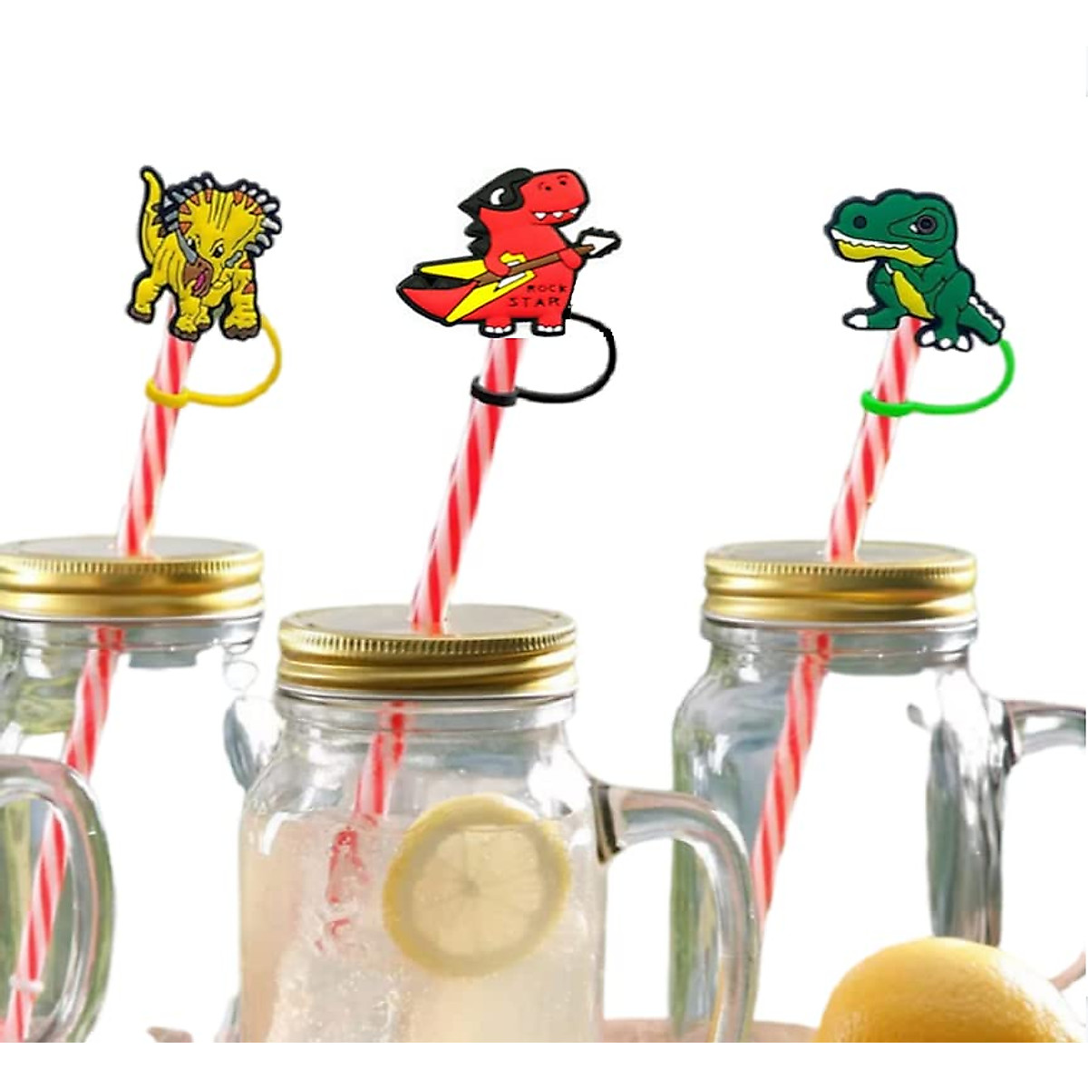 20pcs Silicone Dinosaur Straw Cover Pack Reusable Drinking Straw Caps Lids Dust-Proof Straw Plugs for Straw Tips for Kids Birthday Party Favors School Carnival Reward Prizes Decoration Supplies