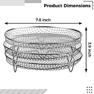 Homaisson Air Fryer Racks, Three Stackable 7.8 inch Air Fryer Racks for 4.2QT - 5.8QT Air fryers, Stainless Steel Dehydrator Air Flow Racks for Ninja, Gowise, Phillips Air Fryers, Ovens, Press Cookers (Round)