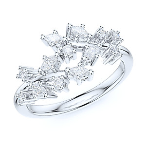 PRSTANI Sterling Silver Spilt Tree Branch Prong-Set Simulated Marquise Diamond Ring Wedding Band (7.5)
