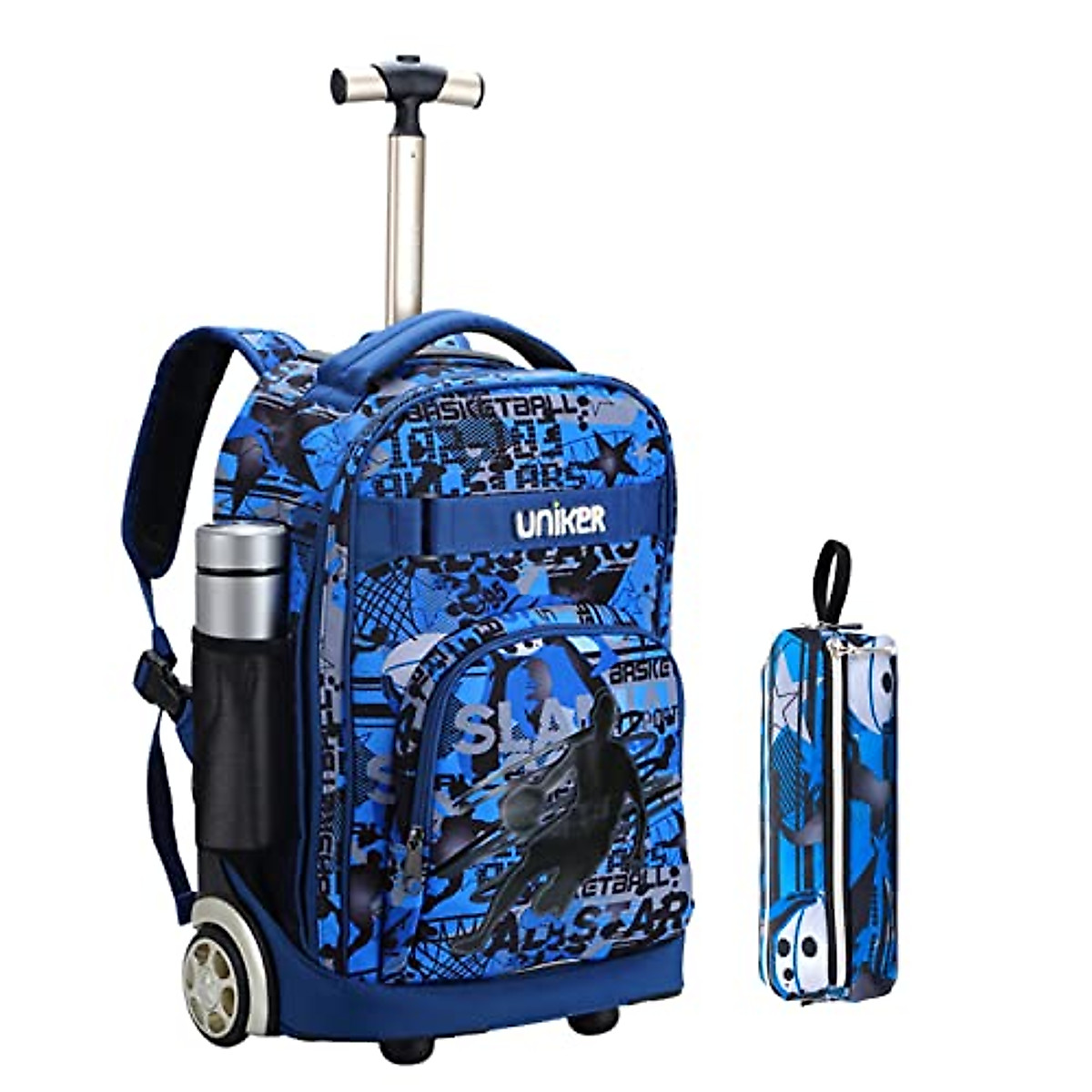 UNIKER Rolling Backpacks Football Pattern,Trolley School Bag with Pencil Case,Trip Luggage,Wheeled Suitcase with Two Wheels,Rolling Backpack Set
