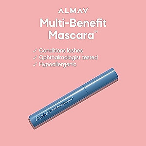 Almay Waterproof Mascara, Multi-Benefit Eye Makeup, Ophthalmologist Tested, Fragrance-Free, Hypoallergenic, Black, 0.24 Oz