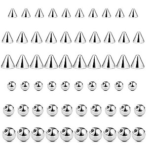 Ftovosyo 60PCS 316L Surgical Steel Replacement 4mm 5mm 6mm Balls Spikes Body Jewelry Piercing Barbell Parts Screw Bead 14G 16G for Women Men
