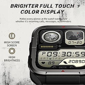 Smart Watch for Men with Bluetooth Call, Alexa Built-in1.8'' Rugged Military Smartwatch, 100+ Workouts SpO2 Heart Rate Monitor Sleep Step Counter IP68 Waterproof Activity Trackers for Android iPhone