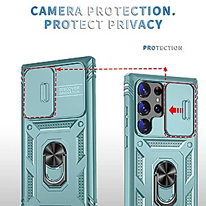 Pompvla for Samsung Galaxy S23 Ultra Case with Tempered Glass Screen Protector with Magnetic Kickstand Car Ring&Camera Cover Military Grade Drop Shockproof Rugged Heavy Duty Protection Men 6.8'' Green