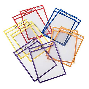 hand2mind Reusable Clear-Vu Dry Erase Pockets for Students, Dry Erase Office Supplies, Teacher Supplies for Classroom, School Supplies, Classroom Supplies (Pack of 10)