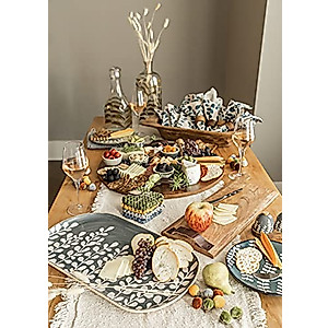 Mud Pie Blue Painted Leaf Platter, 10.5" x 17.5"