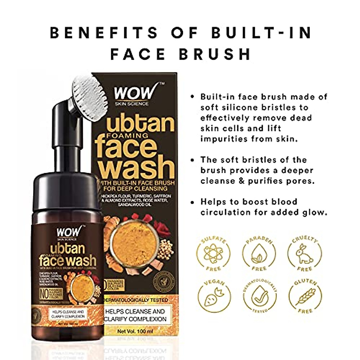 WOW Skin Science Ubtan Foaming Exfoliating Face Wash Facial Cleanser - Face Wash for Oily Skin with Acne - Face Wash for Women & Men - Exfoliating Facial Scrub Face Cleanser - Facial Skin Care Product