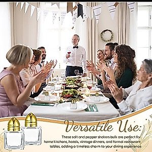 Uiifan 12 Pcs 0.5 oz Cube Shape Small Salt and Pepper Shakers with Gold Tone Tops Clear Mini Glass Seasoning Jars Spice Salt Shakers with Funnel for Gold Wedding Party Home Restaurant Kitchen Travel