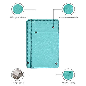 Leather Minimalist Wallet for Men & Women RFID Front Pocket Leather Card Holder Wallets (Light green, Small)