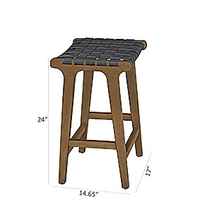Ball & Cast Woven Strips Counter Height Bar Stools 24" H Backless Stool Chair, Dark Grey Faux Leather