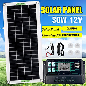 Cryfokt 30W 12V 24V Solar Panel Kit, Solar Panel Maintainer with Voltage Controller and SAE Cable Adapters, Solar Battery for Car, RV, Boat, Marine, Trailer