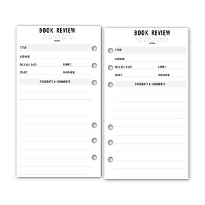 Personal Book Review Planner Insert Refill, 3.74 x 6.73 inches, Pre-Punched for 6-Rings to Fit Filofax, LV MM, Kikki K, Moterm and Other Binders, 30 Sheets Per Pack