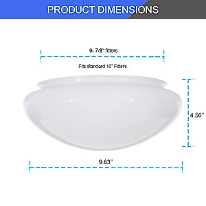 DYSMIO 10-Inch White Classic Globe, Dome, Fitter 9-7/8 Inch, Replacement Mushroom Glass Shade for Pendant, Fan light , Bathroom