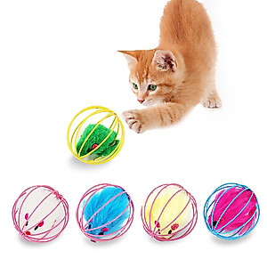 6pcs Cat Toy Caged Rats Rolling Wire Cage Plush Mouse Ball Interactive Ball Kitten Funny Catch Toys Pet Supplies Cat Accessories Cat Balls Playful Toy Caged Rats