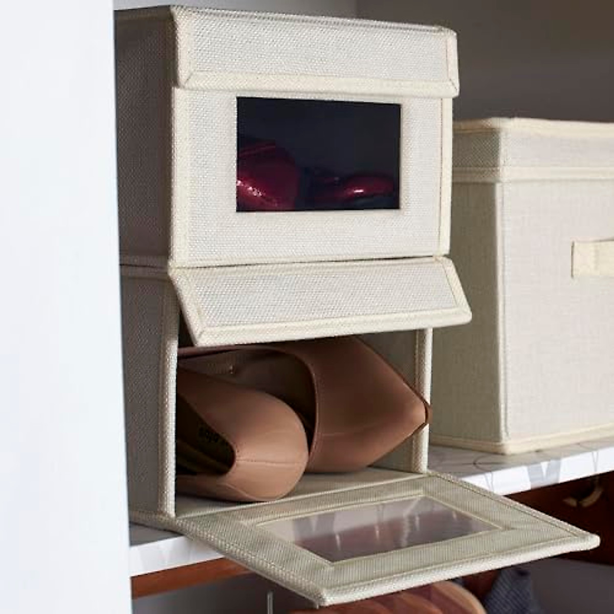 Household Essentials Small Drop Front Shoe Box 2 Pack, Beige